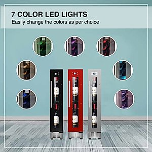 Equator 9 Bottle Wine Refrigerator with 7-Color LED Mood Lighting, Single-Zone, Freestanding/Built-in, Anti-UV Glass Door, 41°F-71.6°F Temperature Range, Touchpad Controls, Auto Defrost, 110V (Black)