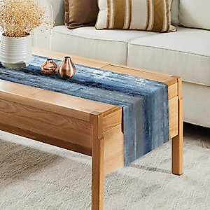 Emvency Farmhouse Style Table Runner, Abstract Art Painting Denim Blue Table Runners for Kitchen Coffee Table Family Dinners Holiday Parties Wedding Events Decor(13x72 inch)