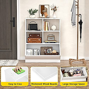 Aheaplus Toy Storage Organizer with Bookcase, 5 Cubby Bookshelf Toy Storage Cabinet, Open Multi-Bins Toys&Books Storage Display Organizer for Playroom, Bedroom, Nursery, School, White