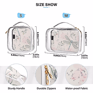Roses Buds Dragonflies Clear Makeup Bag Waterproof Toiletry Bag Travel Bags Cosmetic Organizer Make Up Pouch for Toiletries Women Men Airplane Gym Travel Essentials 2 Packs