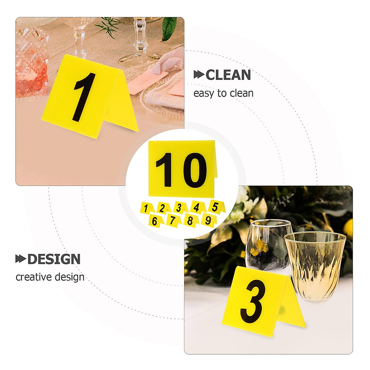 Luxshiny 10pcs Acrylic Tent Table Numbers 1-10 Double Side Numbered Table Tents Restaurant Wedding Table Number Table Tent Numbers Cards Signs Evidence Markers Supplies