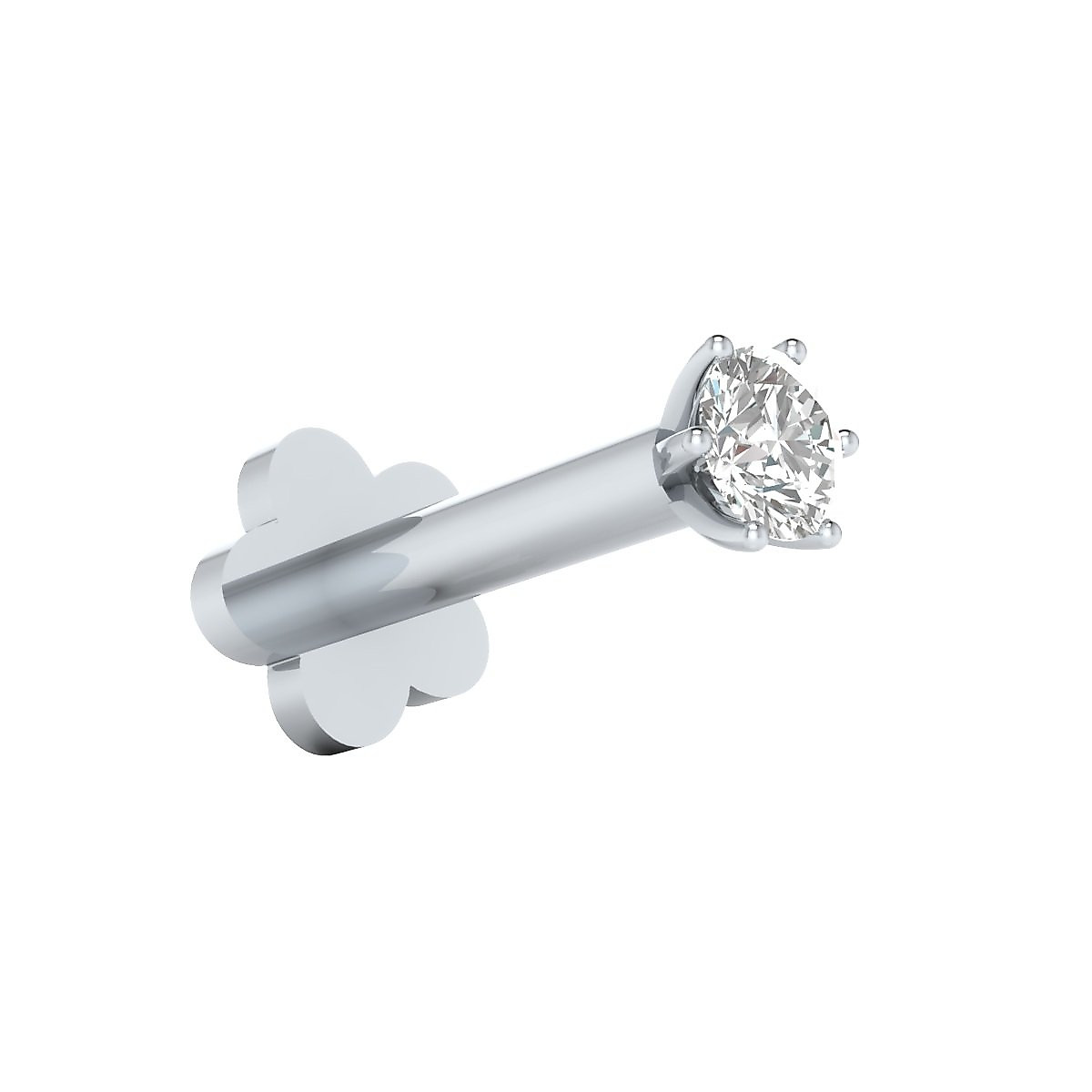 Demira Jewels Handcrafted 14K White Gold Diamond Nose Stud - 6mm Post Length, 1.2mm Thickness, Conflict-Free Diamonds.