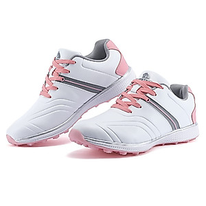 TUMAHE Ladies Golf Shoes Spikeless Waterproof Golf Shoes for Women Leather Golf Sneakers Outdoor Anti Slip Walking Footwears,Pink,10