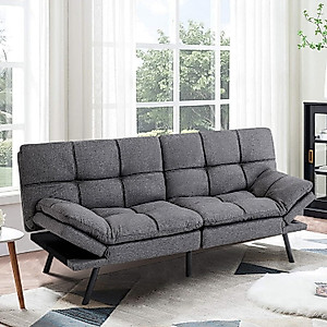 MUUEGM Futon Sofa Bed,Convertible 71" Couch Sofa, Modern Grey Sleeper Sofa with Adjustable Backrest for living room,Memory Foam Sofa Futon Couch Bed,Dark Grey