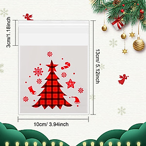 Engrowtic 300 Pcs Christmas Cellophane Bags Xmas Candy Bags Holiday Cookie Treat Bags Self Adhesive Clear Plastic Bags for Christmas Party Favor Gift Supplies, 12 Designs