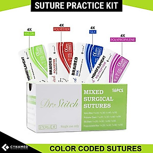 Dr.Stitch Suture Practice Kit for Medical Students - Suture Kit Includes Tool Kit, Large Silicone Suture Pad with Pre-Cut Wounds, and Mixed Suture Threads with Needles (43PC Practice Kit)