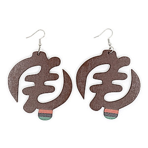 Teri's Boutique Adinkra Symbol Gye Nyame Nothing but God Women Ghana Fashion Big Dangle Earrings (Dark Brown)