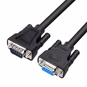 DTech DB9 RS232 Serial Cable Male to Female Null Modem Cord Full Handshaking 7 Wire Crossover for Data Communication (15 Feet, Black)