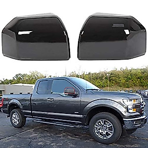 HECASA Top Half Upper Mirror Covers Skull Caps Replacement Compatible with 2015-2020 Ford F150 (Black, Pair)