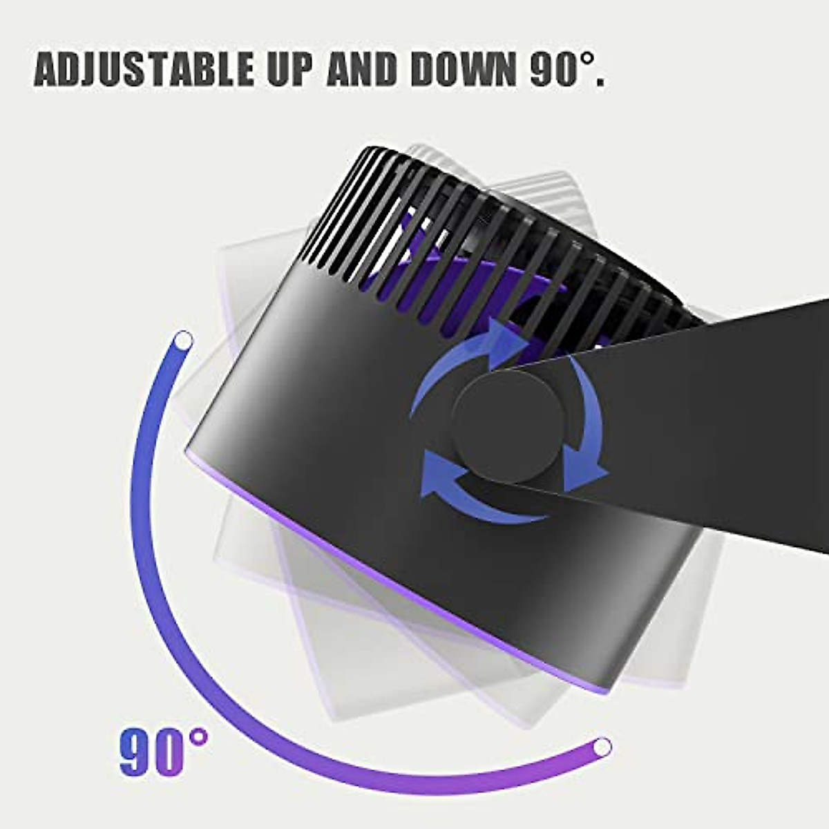 AIBAASAA table fan. Battery operated fan. Quiet home desk fan. Bedside fan. 4000 ma. Up and down 90° adjustable. Three speeds. Portable fan. Suitable for living room, bedroom, kitchen use. (Grey)