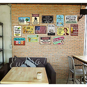 Eudora Mill Bee Happy 8x12 Metal Tin sign Vintage Bee Sunflower Happy Home Coffee Wall Decor Outdoor Farm Garden Rural Courtyard Wall Art Decor, Deco Mesh Wreath Supplies,Gift Gardeners, Teachers