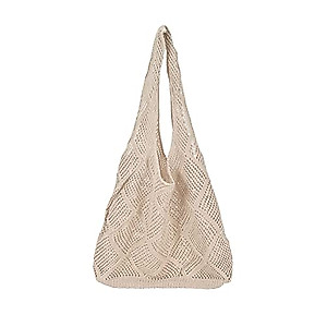 WDIRARA Women's Shoulder Handbags Knit Tote Bag Summer Beach Handbag Beige one-size