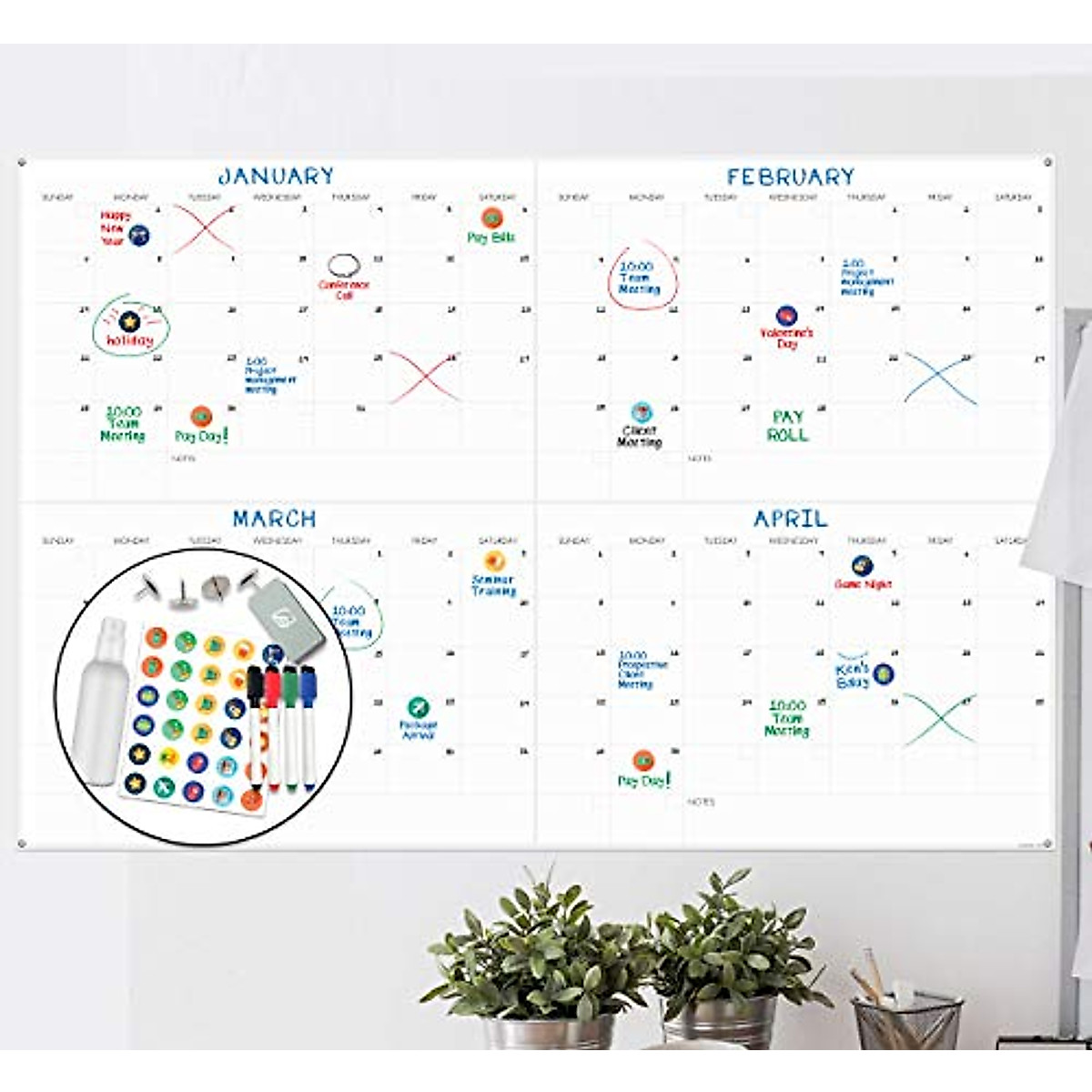 X Large Dry Erase Wall Calendar - 24"x 36" 4 Month Premium Giant Oversized Undated Erasable Deadline Task Calendar for 2023 - Jumbo Monthly Task Organizer Planner for Home, Business & Dorm Room