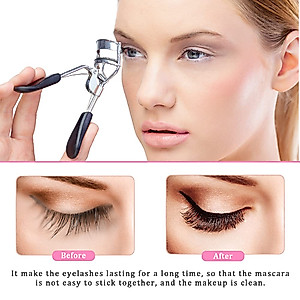 Eyelash Curlers,4 in 1 Black Lash Curler Kit for Women includes 2 Size of Eye Lash Curler with Comb,Eyebrow Brush,4 Refills Pads,for Natural and Curved Eyebrows(Black)