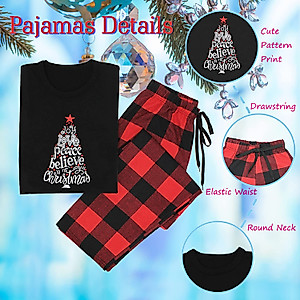 Onancehim Matching Christmas Pajamas for Family, Funny Holiday Cute Let It Snow Print Tops and Plaid Pants Xmas Sleepwear Pjs Set (Women, L, Black)