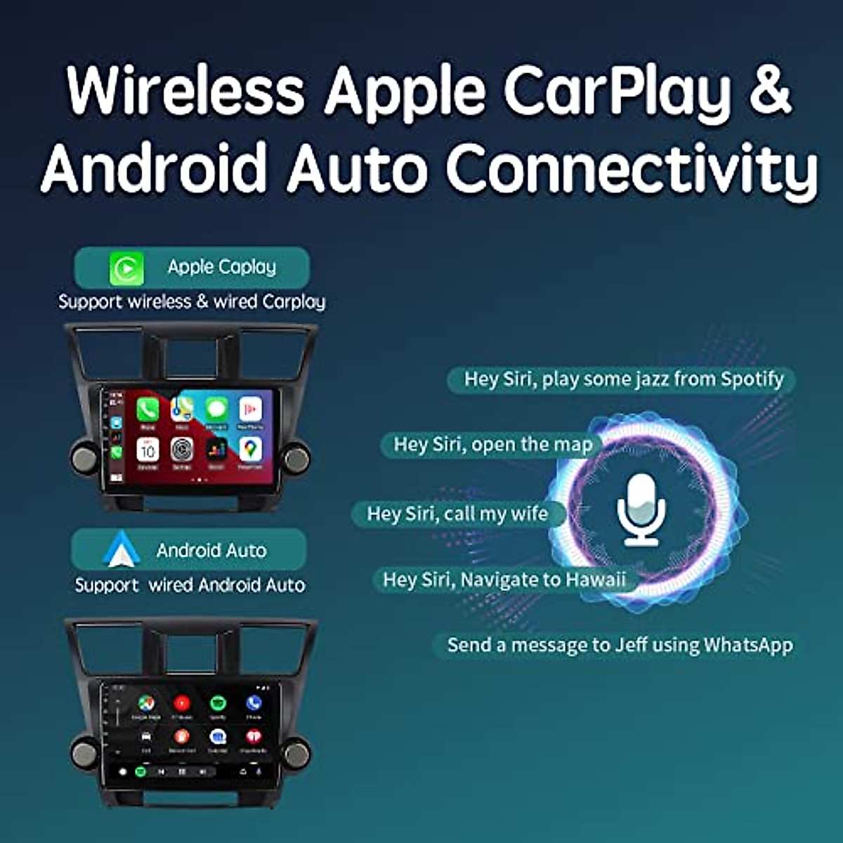 Wireless Apple Play Car Stereo with Bluetooth, ViaBecs 6GB 128GB 10.2 Inch Touchscreen Radio for Toyota Highlander 2008-2013 Android Auto Head Unit Support GPS Navigation, 5GHz WiFi, SWC, AM FM Radio