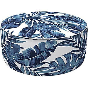 LVTXIII Indoor/Outdoor Inflatable Ottoman, All Weather Round Footrest Stool with Handle, D21”x H9” Portable Fade Resistant Pouf Ottoman for Patio Garden Camping or Home-Palm Blue