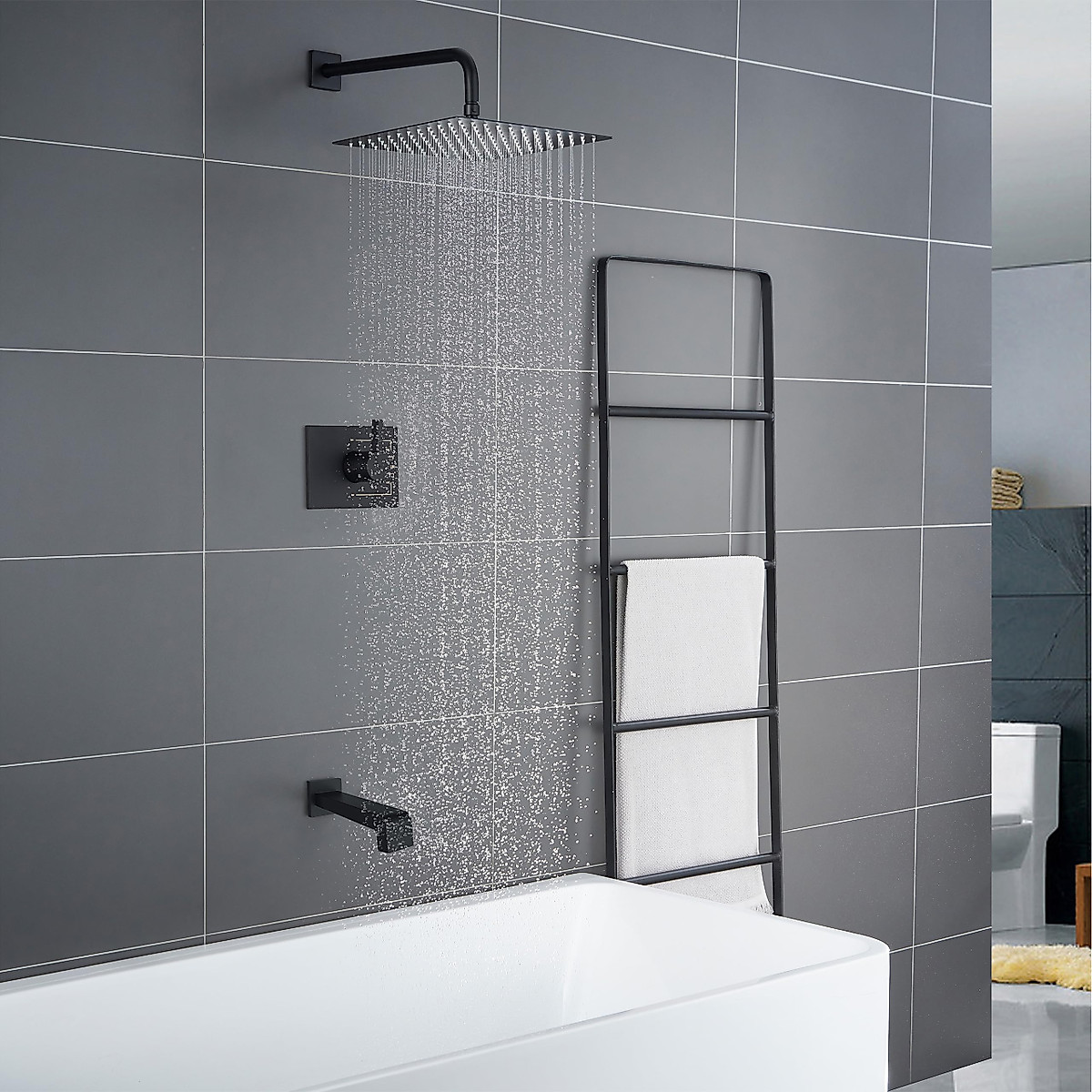 SOOOHOT Shower Fixtures, Black Shower Faucet Set with 12 Inch Matte Black Shower Head and Tub Spout, Black Shower Head and Handle Set (Valve Included)