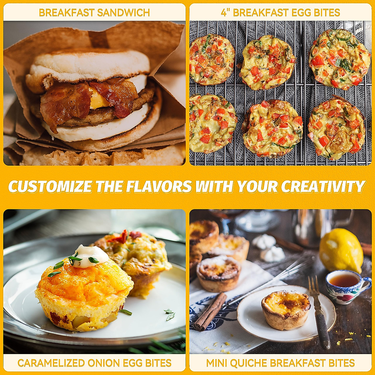 FineMade Sous Vide Style Egg Bite Maker Machine with 4 Silicone Molds, Grilled Cheese Maker, Mini Griddle, Ideal for Breakfast Sandwiches, Snacks, Desserts, 8 Mini Egg Bites & 2 Large Egg Bites