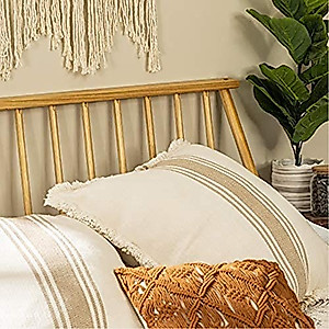 Walker Edison Mid Century Modern Solid Wood Spindle Platform Bed Headboard Footboard Bed Frame Bedroom, Queen, Light Oak