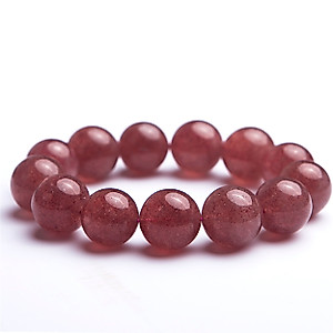 18mm Genuine Gemstone Bracelet Natural Strawberry Quartz Crystal Round Bead Jewelry