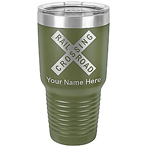 LaserGram 30oz Vacuum Insulated Tumbler Mug, Railroad Crossing Sign 1, Personalized Engraving Included (Camo Green)