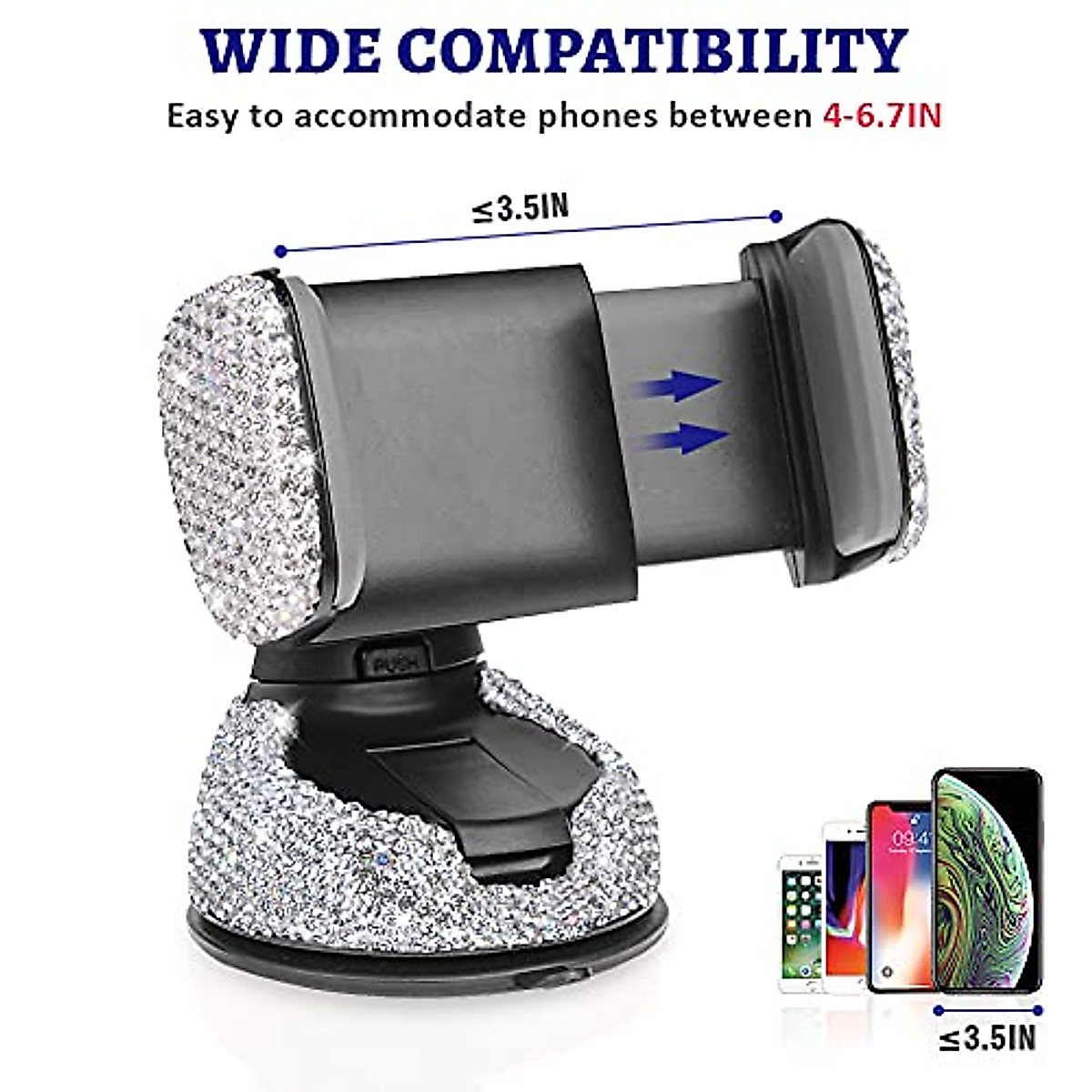 Dashboard Phone Holder Bling Phone Mount for Car,Car phone holder Mount with One More Air Vent Base,Phone Holder Car Accessories,Universal Car Phone Holder Mount for Windshield and Air Vent,Silver