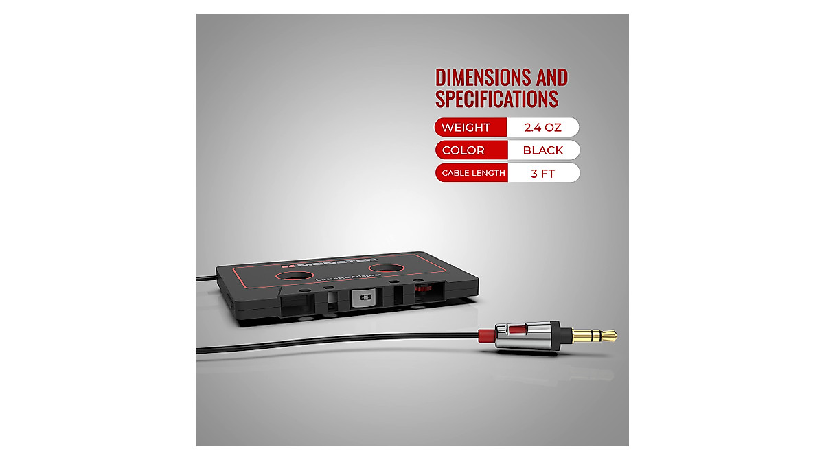 Monster Aux Cord Cassette Adapter 800 - iCarPlay for Car Tape Deck, Auxiliary To Dashboard, MP3 ...