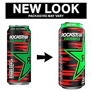 Rockstar Energy Drink with COQ10 and Electrolytes, 300mg Caffeine, Xdurance Blue Raz, 16oz Cans (12 Pack) (Packaging May Vary)