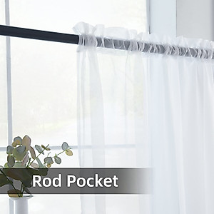 youleyar Solid Sheer Rod Pocket Curtain Voile Draperies 2 Panels White Beige Black Grey Ivory 52 Inch Width 84 Inch Long 1 Pair for Kitchen Bedroom Children Living Room Yard(White,52" Wｘ84 L)