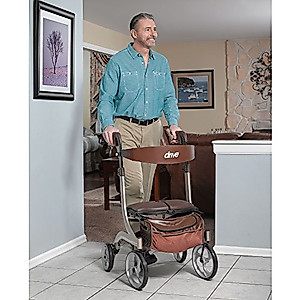 Drive Medical RTL10266CH-HS Nitro DLX Foldable Rollator Walker with Seat, Champagne (Brown)