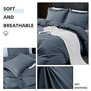 BBANGD California King Duvet Covers - Ultra Soft and Breathable Bedding Comforter Sets Washed Microfiber 3 Pieces with Zipper Closure Duvet Cover and 2 Pillow Shams (Navy)