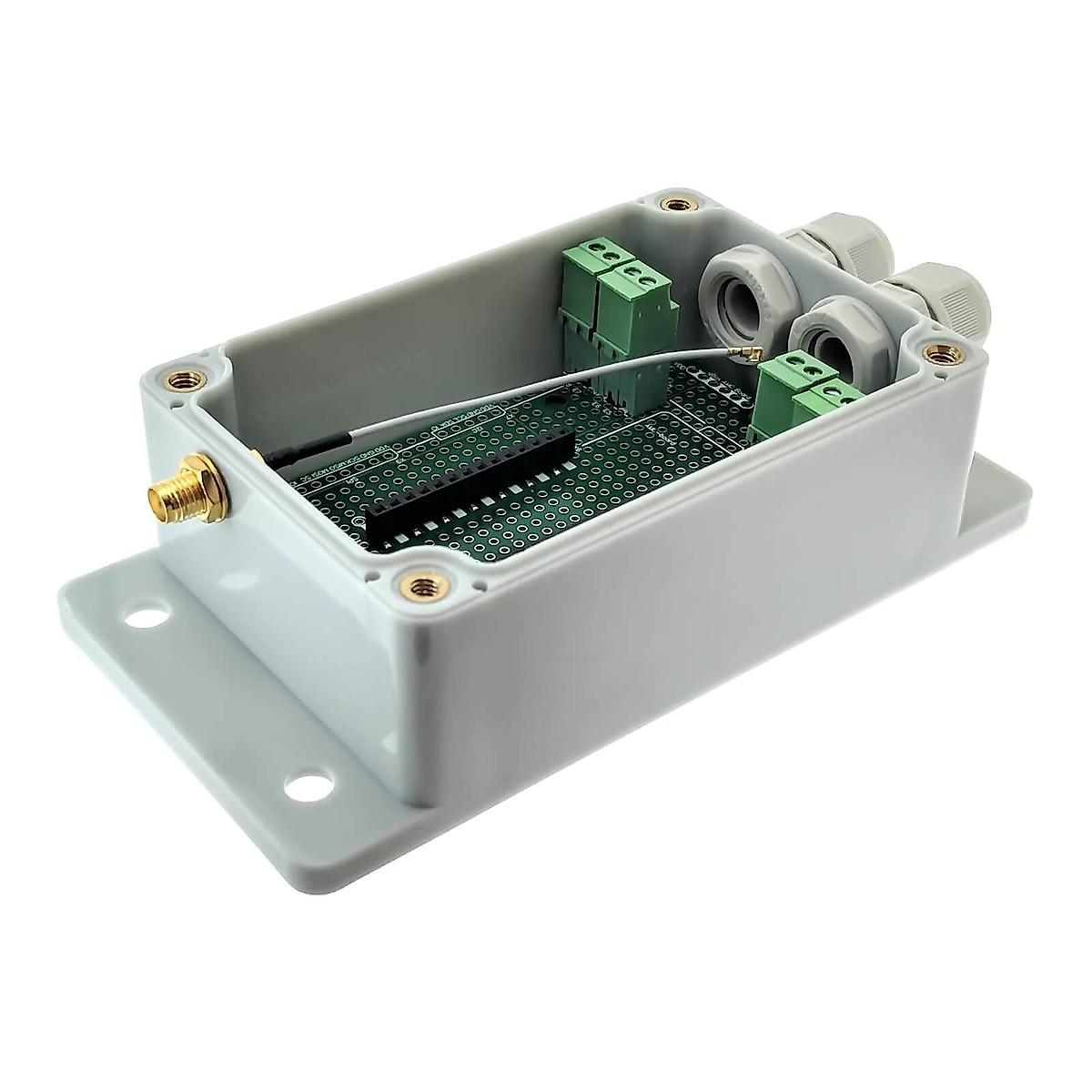 qBox AMC DIY IOT Enclosure Kit (One SMA), IOT Enclosure for Arduino MKR ESP32 Cellular LoRa WiFi Board, Waterproof IP65 Enclosure with Glands, prototyping PCB, connectors Set and SMA