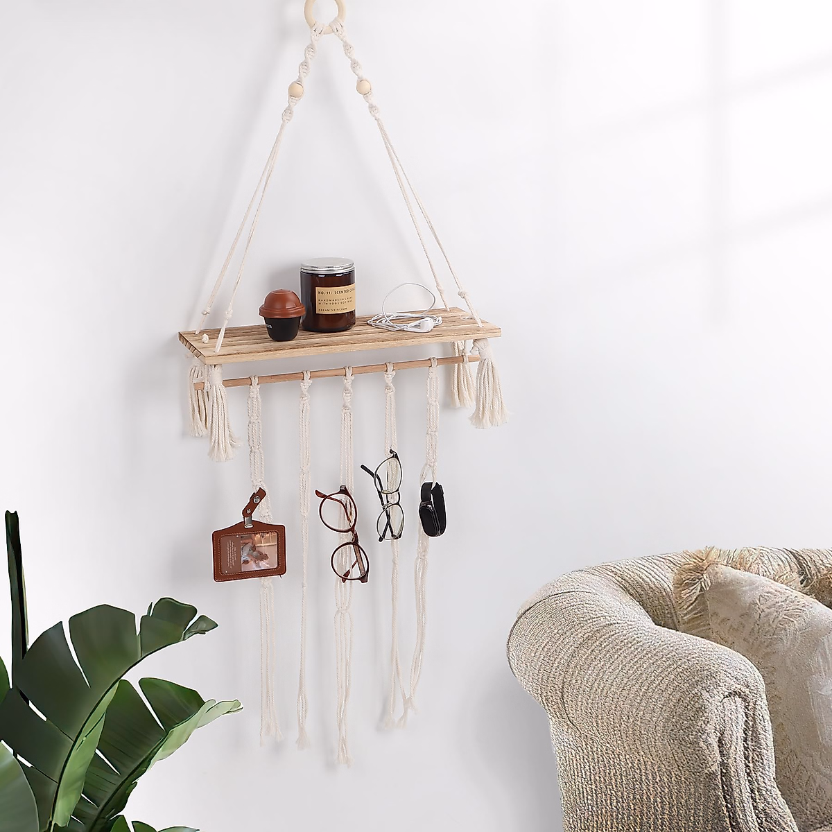 BAMFOX Hanging Wall Shelves,Swing Rope Floating Shelf,Bohemian Chic Macrame Window Storage Shelves for Living Room/Bedroom/Bathroom Decor