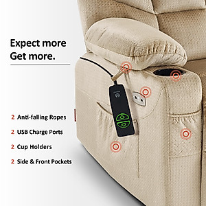 MCombo Power Lift Recliner Chair with Extended Footrest, 2 Cup Holders, USB Ports for Elderly People, Fabric 7286 (Beige)