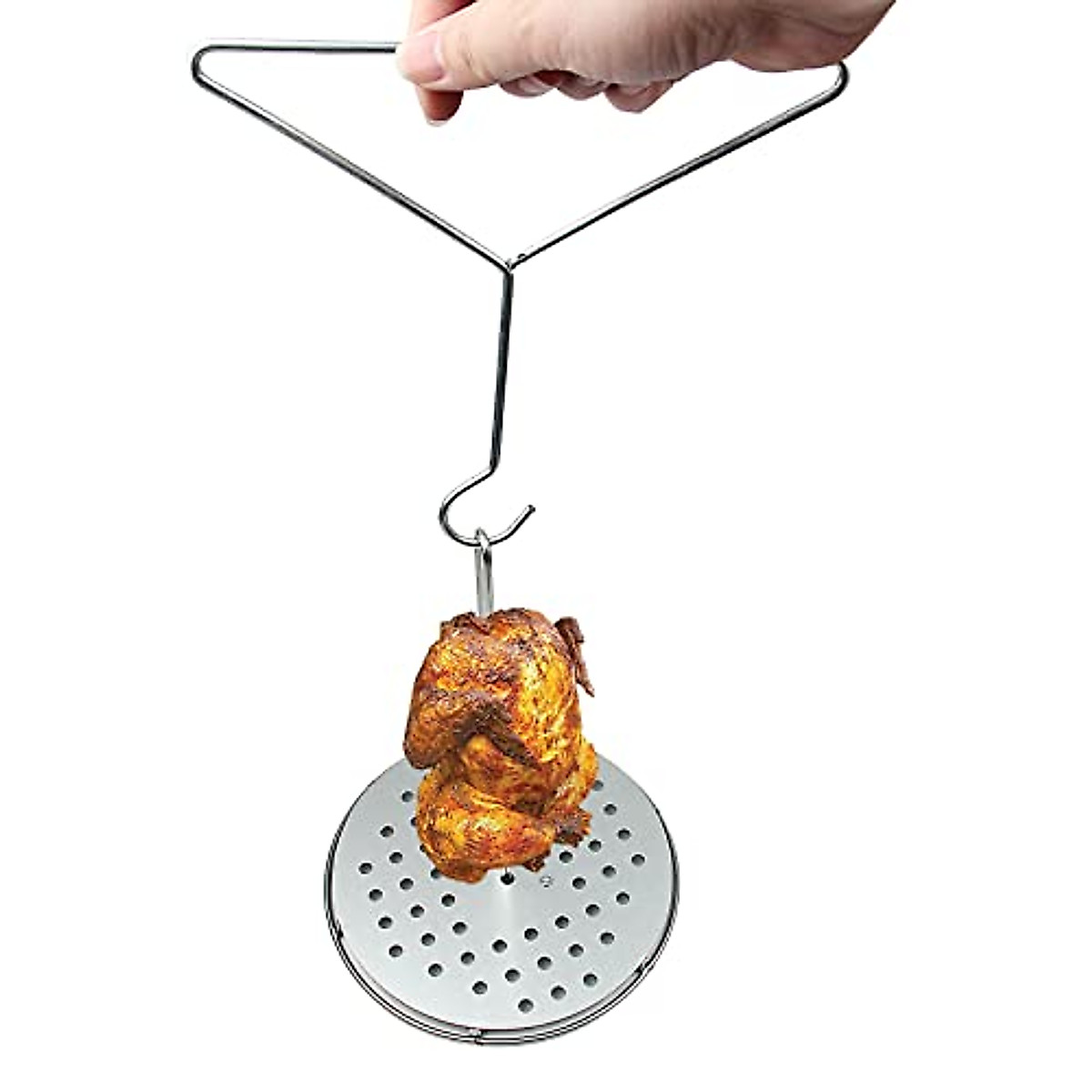 Buxiffod Turkey Fryer Rack, Poultry Deep Frying Rack BBQ Vertical Chicken Roaster Holder Deep Fry Pot Grill Aluminum Racks with Chrome Finish Wire Handle Lifter Hook Detachable