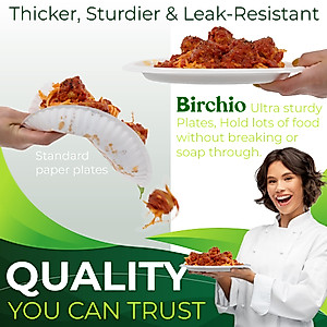 BIRCHIO 150pcs 100% Compostable Small Paper Plates (7 in), Heavy Duty, Eco Friendly Appetizer & Dessert Plates, Biodegradable Sugarcane Fiber