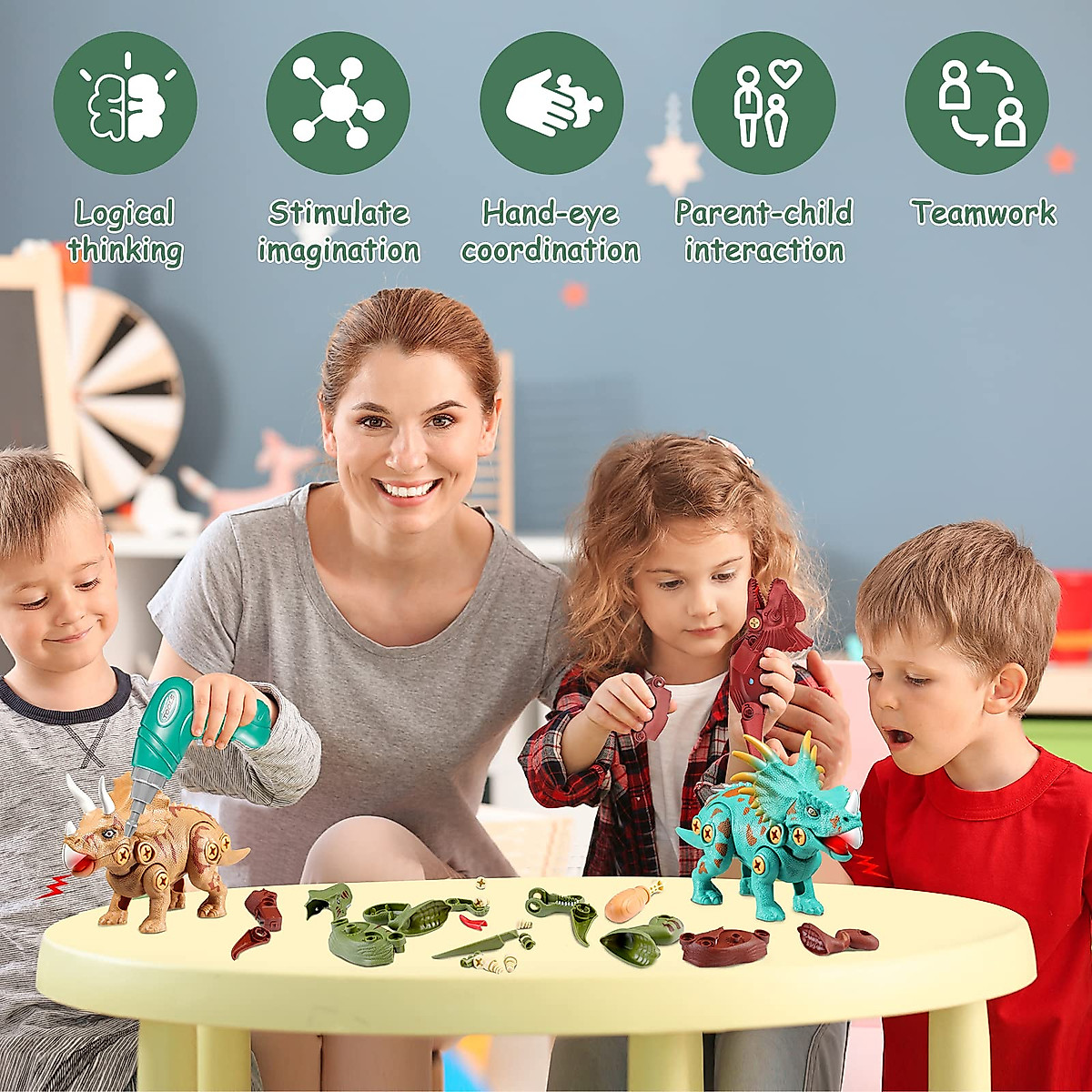 Dinosaur Toys for Kids 3-5, Stem Dinosaur Toys, Take Apart Dinosaur Toys for Boys w/Light Sound, Dino Construction Building Educational Learning Sets with Electric Drill, Birthday Easter Xmas Gifts