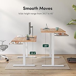 FEZIBO Standing Desk with Keyboard Tray, 55 × 24 Inches Electric Height Adjustable Desk, Sit Stand Up Desk, Computer Office Desk, Light Rustic