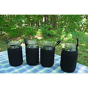 Masun Mason jar Sleeve Wide, and regular mouth quart jars (Black 4 pack)