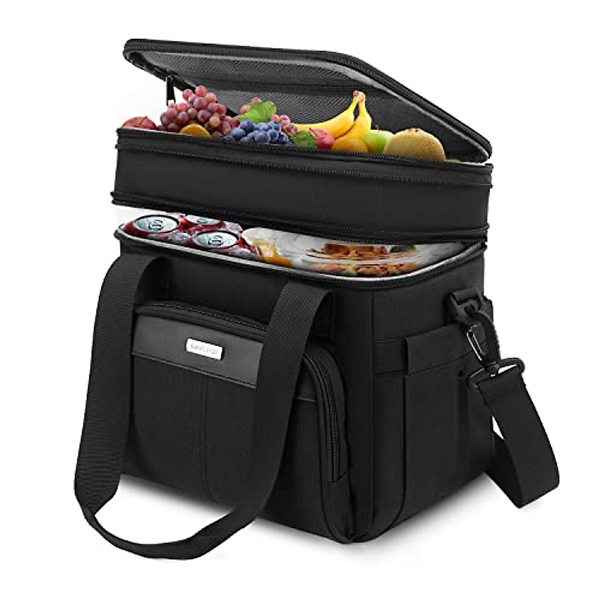 BAVERGE Lunch Box for Men Women, Insulated Loncheras Para Mujer Hombres, Large Portable Collapsible Adult Work Food Cooler, Expandable Heavy Duty Leakproof Tactical Lunch Bag Black
