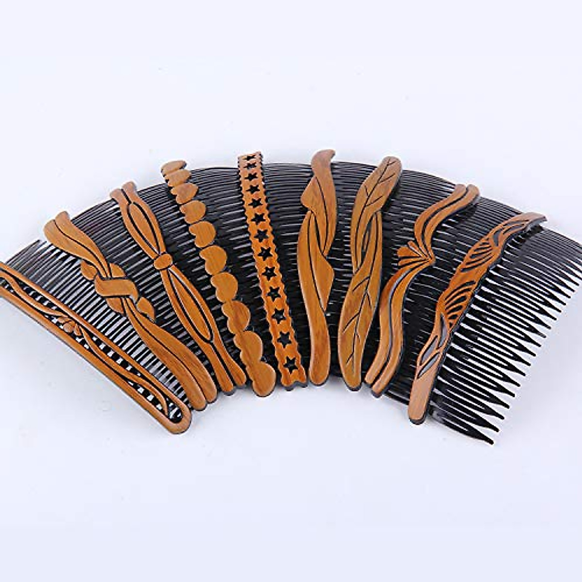 ShungFun Women Hair Side Comb Retro Wooden Hair Comb Pin Clips Hair Fork Pigtail Holders for Hair Styling Accessories
