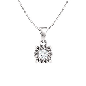 Diamondere Natural and Certified Diamond Miracle Illusion Petite Necklace in 10k White Gold | 0.04 Carat Round Diamond Pendant with Chain