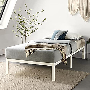 Mellow Rocky Base E 14" Platform Bed Heavy Duty Steel White, w/ Patented Wide Slats (No Box Spring Needed)- Twin XL