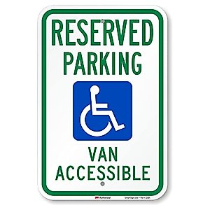SmartSign 18 x 12 inch “Reserved Parking - Van Accessible” Handicapped Parking Metal Sign, 63 mil Aluminum, 3M Laminated Engineer Grade Reflective Material, Green, Blue and White