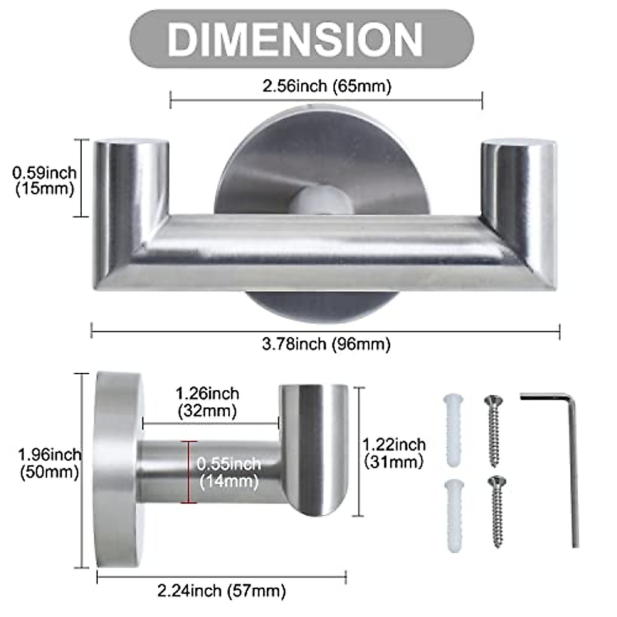 CTOHN Double Towel Hooks for Bathroom Wall Mounted, Brushed Nickel Coat Robe Clothes Towel Holder, Waterproof SUS304 Stainless Steel Double Towel Hook for Bathroom Kitchen - Silver