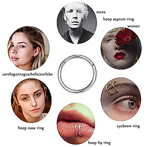 MissNity 316L Surgical Steel Hinged Nose Rings Hoop 18G 18 Guage Clicker Segment Nose Hoop, Silver, 8mm