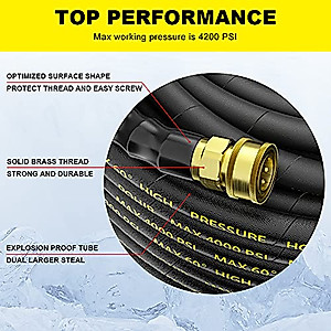 POHIR Power Washer Hose 100FT 3/8'' Quick Connect, High Tensile Wire Braided Car Wash Water Hose, with 2 Quick Connect Kits Compatible M22 14 mm, 1/4 Inch Hose for Pressure Washer, 4200 PSI