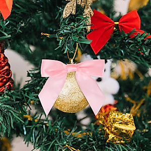 Nogeqi 50 PCS Mini Pink Bows for Crafts Twist Tie Bows for Treat Bags 3.35inch Small Ribbon Bows Small Pink Bows for Gift Wrapping Baby Shower Halloween Christmas Candy Bags Decoration