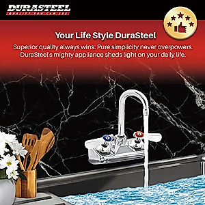 Kitchen Sink No Lead Faucet - DuraSteel 4" Center Wall Mounted Commercial Kitchen Sink Faucet with 3-1/2" Gooseneck Spout - NSF Certified - Dual Lever Handles - Brass Constructed & Chrome Polished